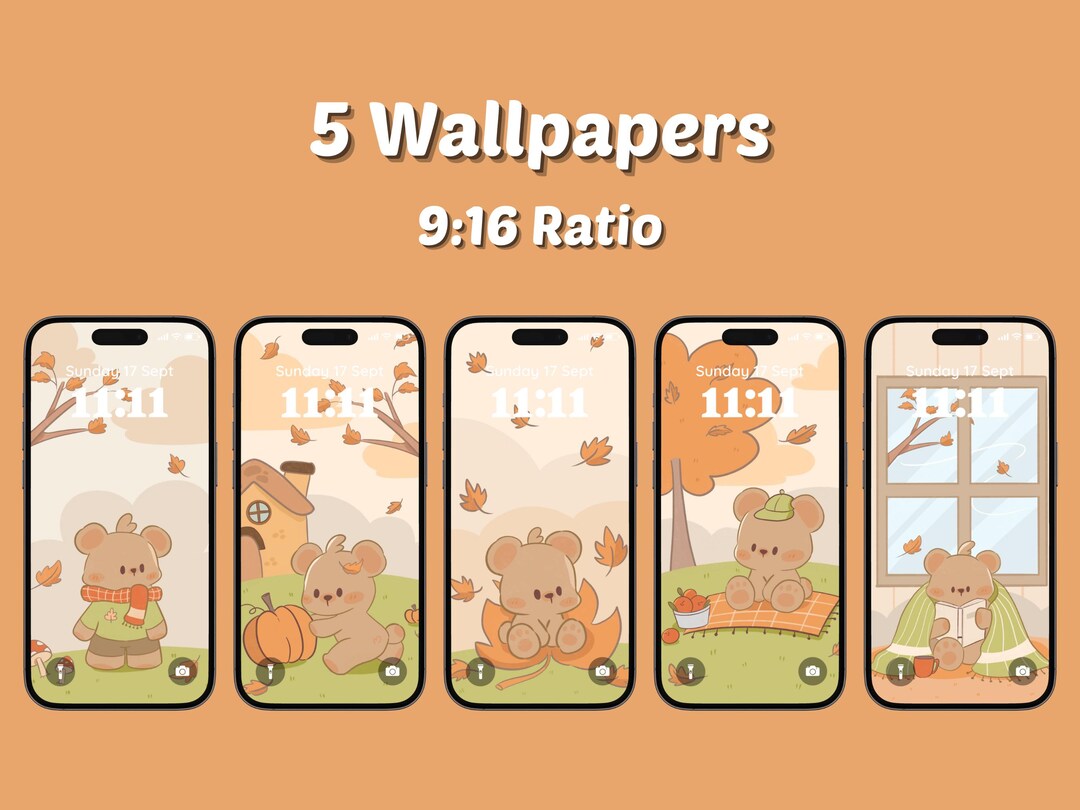 Cute Autumn Bear Wallpaper, Cozy Fall Aesthetic Bear iPhone Background ...