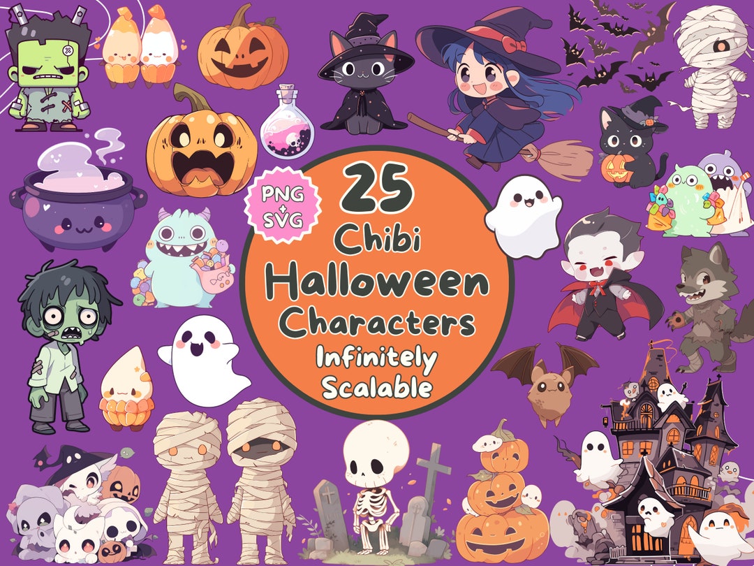 Chibi Halloween Stickers Halloween Clipart Bundle Halloween - Etsy