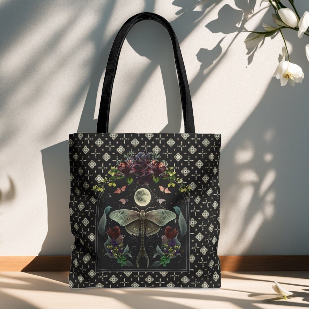 Lunar Moth Night Garden Tote Bag, Celestial Moon Goth Aesthetic Gift ...