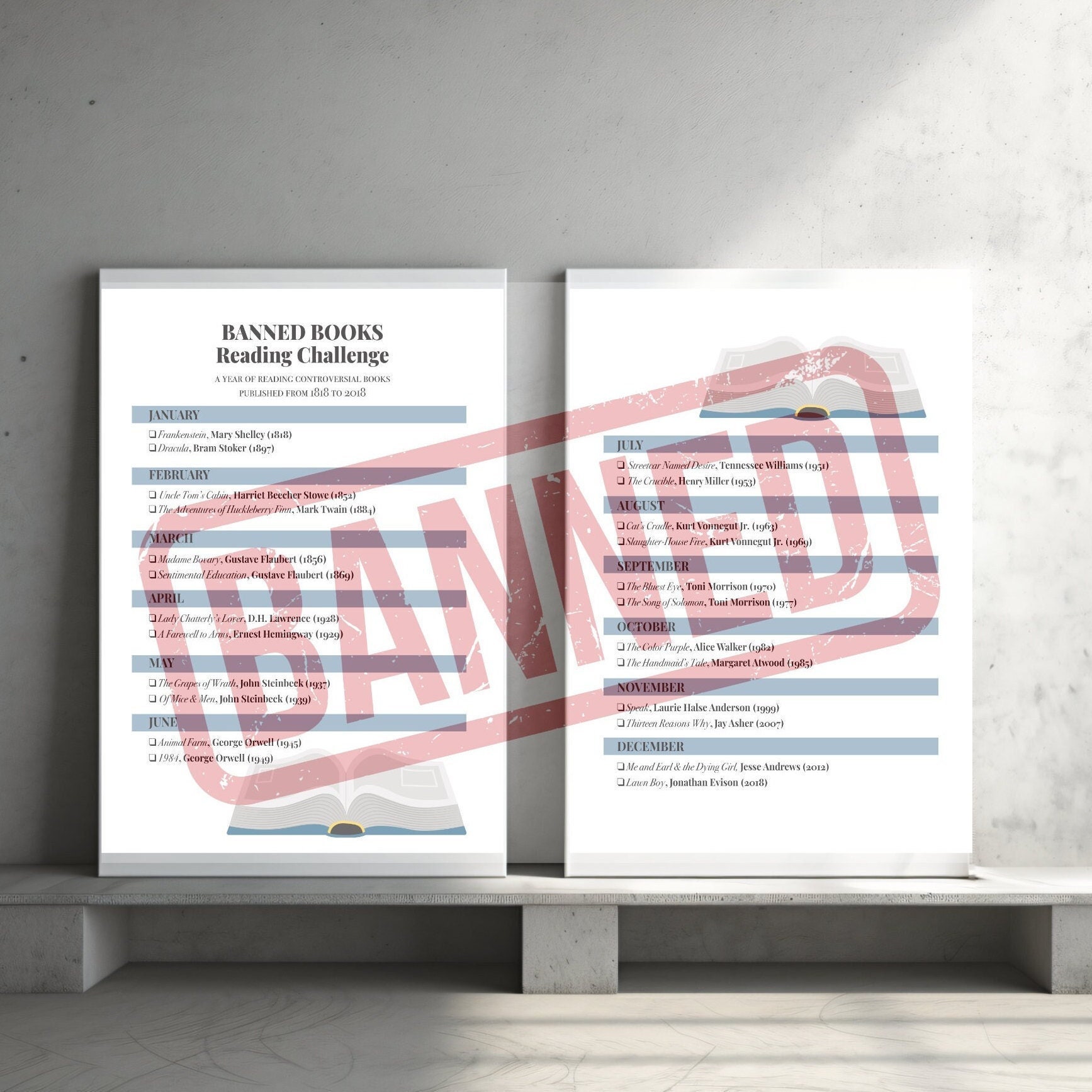 Banned Books Challenge Digital Download Printable Monthly - Etsy