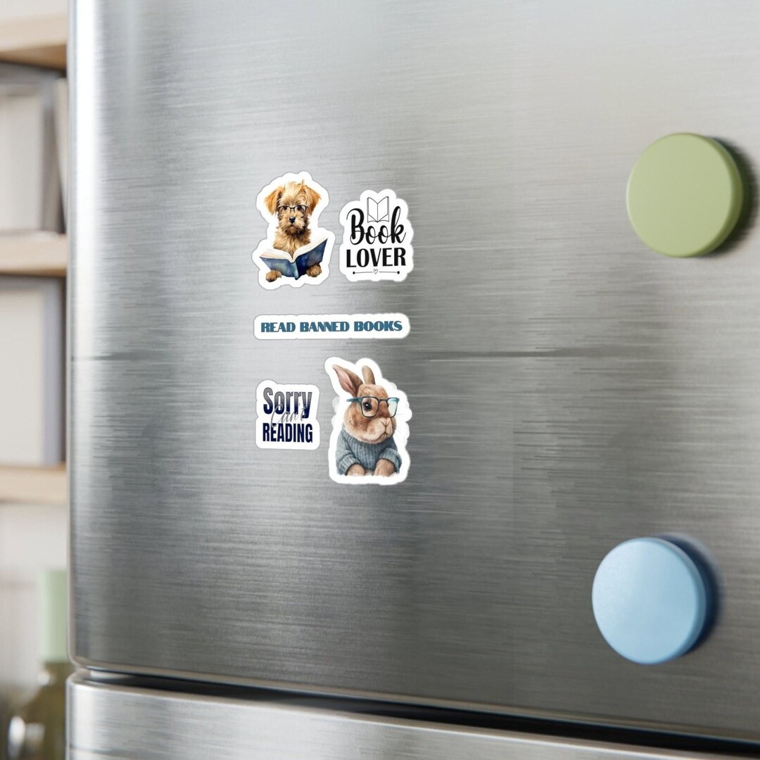 Sheet of Bookish Vinyl Stickers Cute Dog Reading Book Lover Bunny With ...