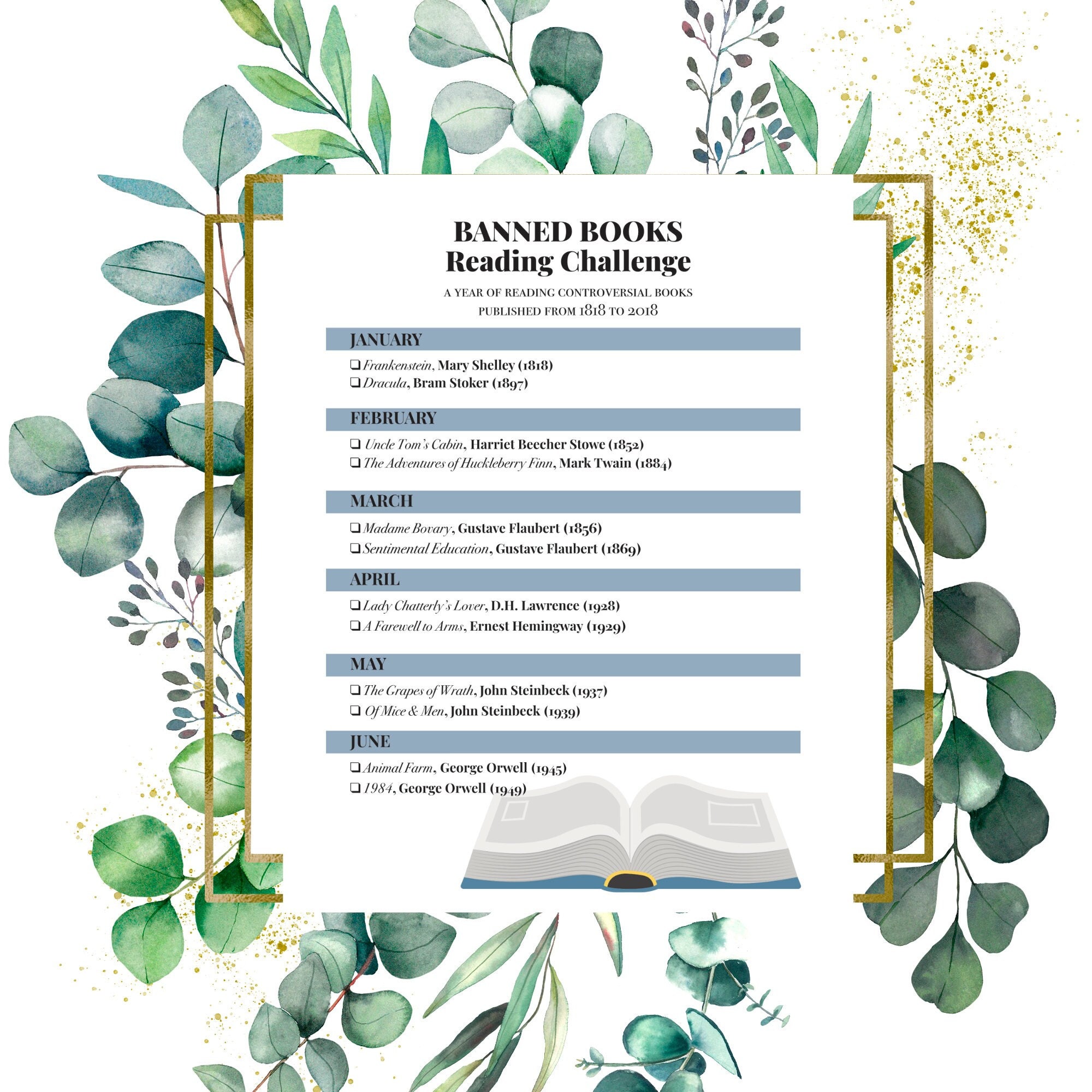 Banned Books Challenge Digital Download Printable Monthly - Etsy