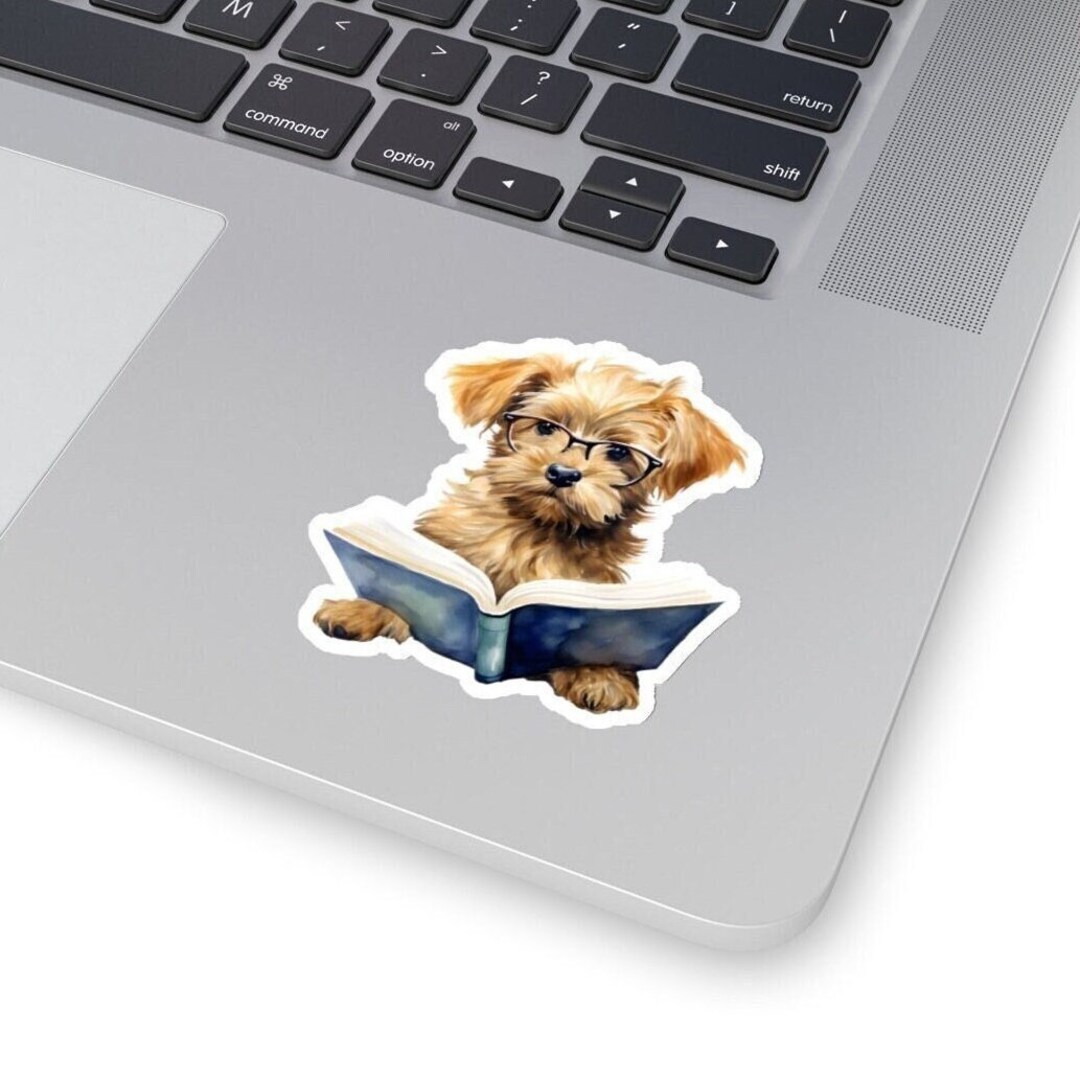 Reading Dog Sticker Gift for Girl Nerdy Dog With Glasses and Book Kiss ...
