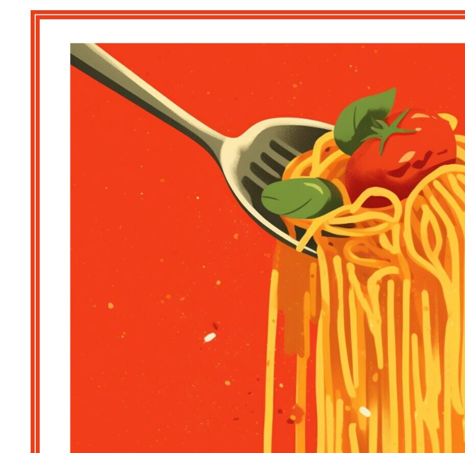 Food Poster, Spaghetti, Italy, Wall Art, Illustration, Decoration, Gift ...