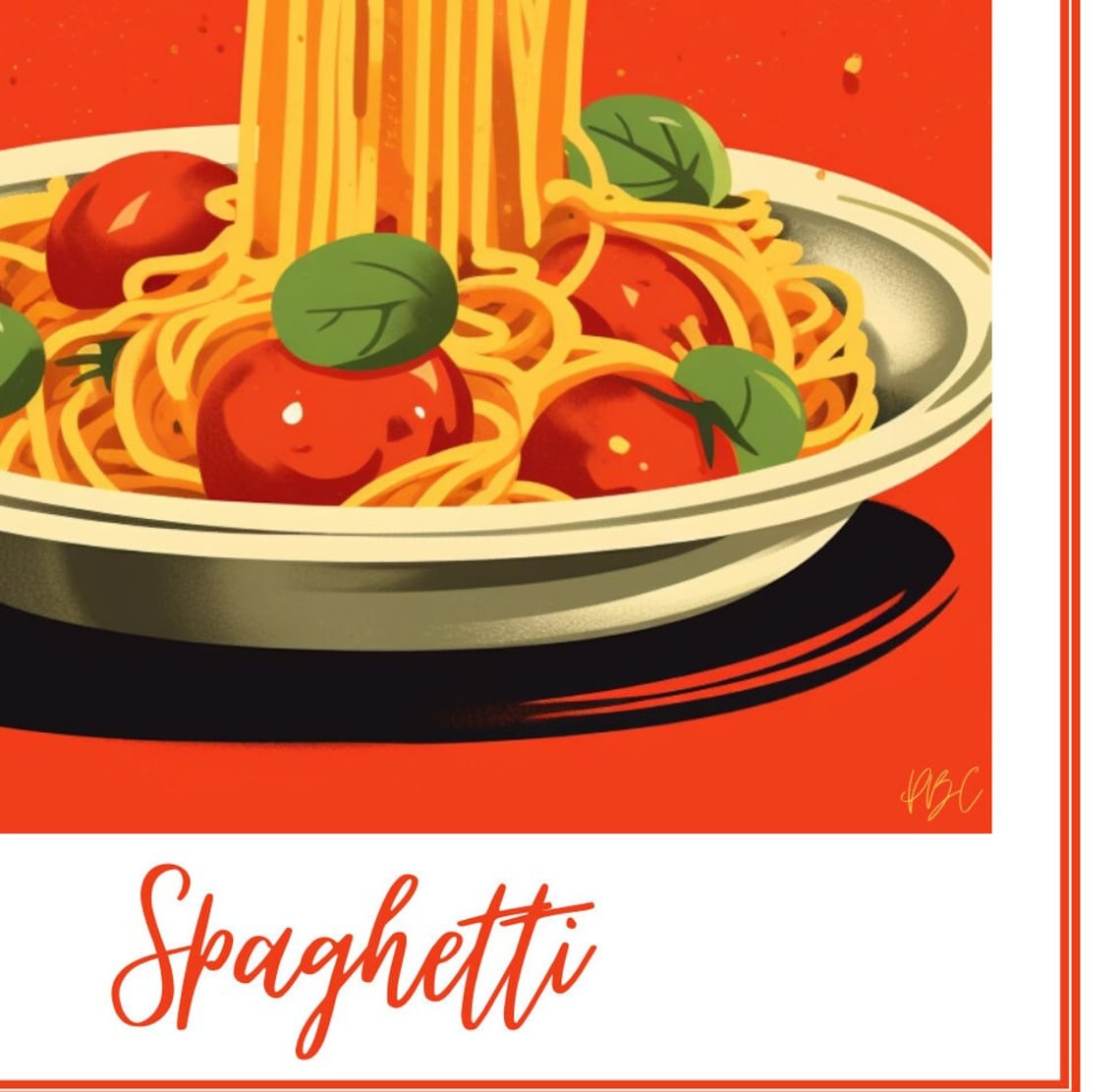 Food Poster, Spaghetti, Italy, Wall Art, Illustration, Decoration, Gift ...