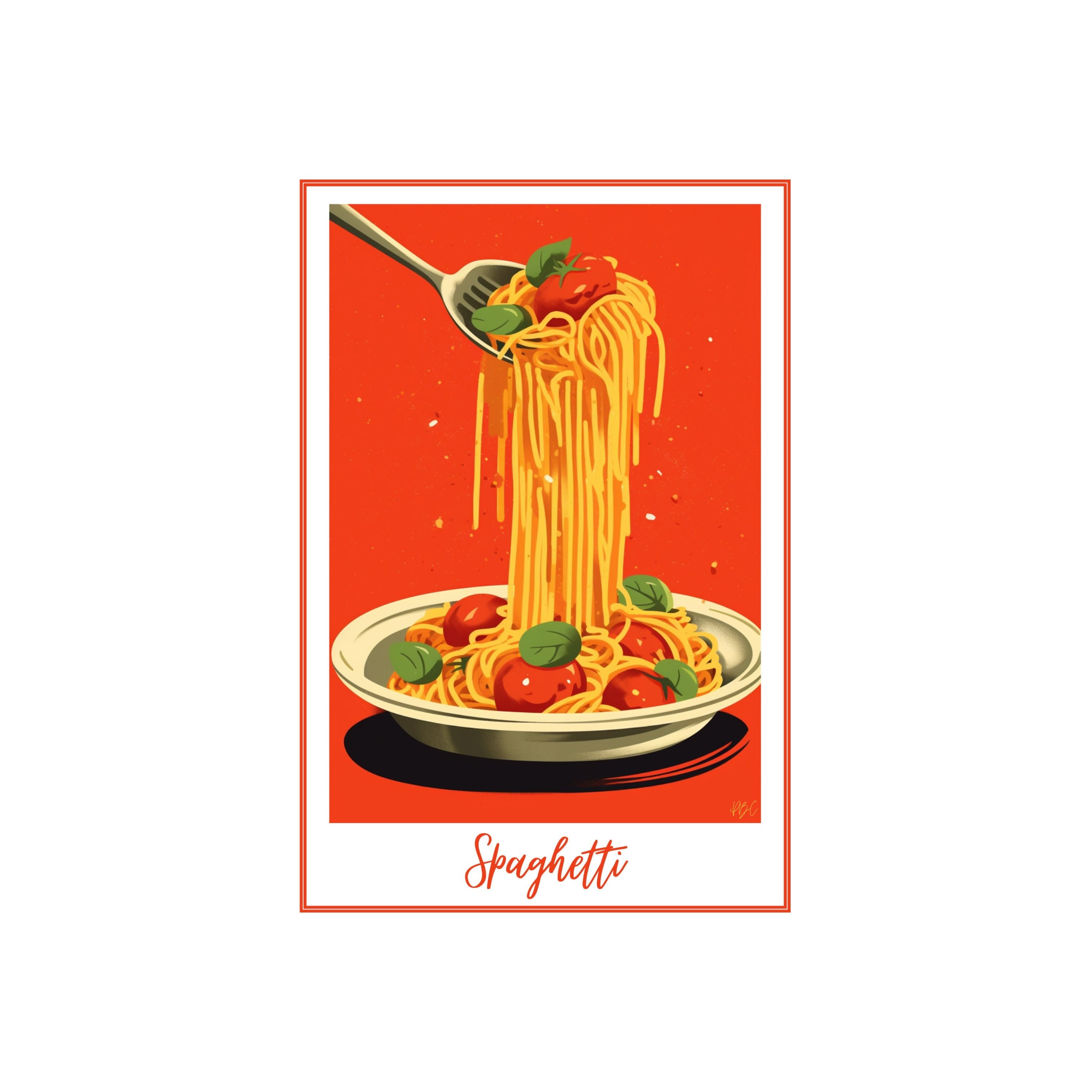 Food Poster, Spaghetti, Italy, Wall Art, Illustration, Decoration, Gift ...