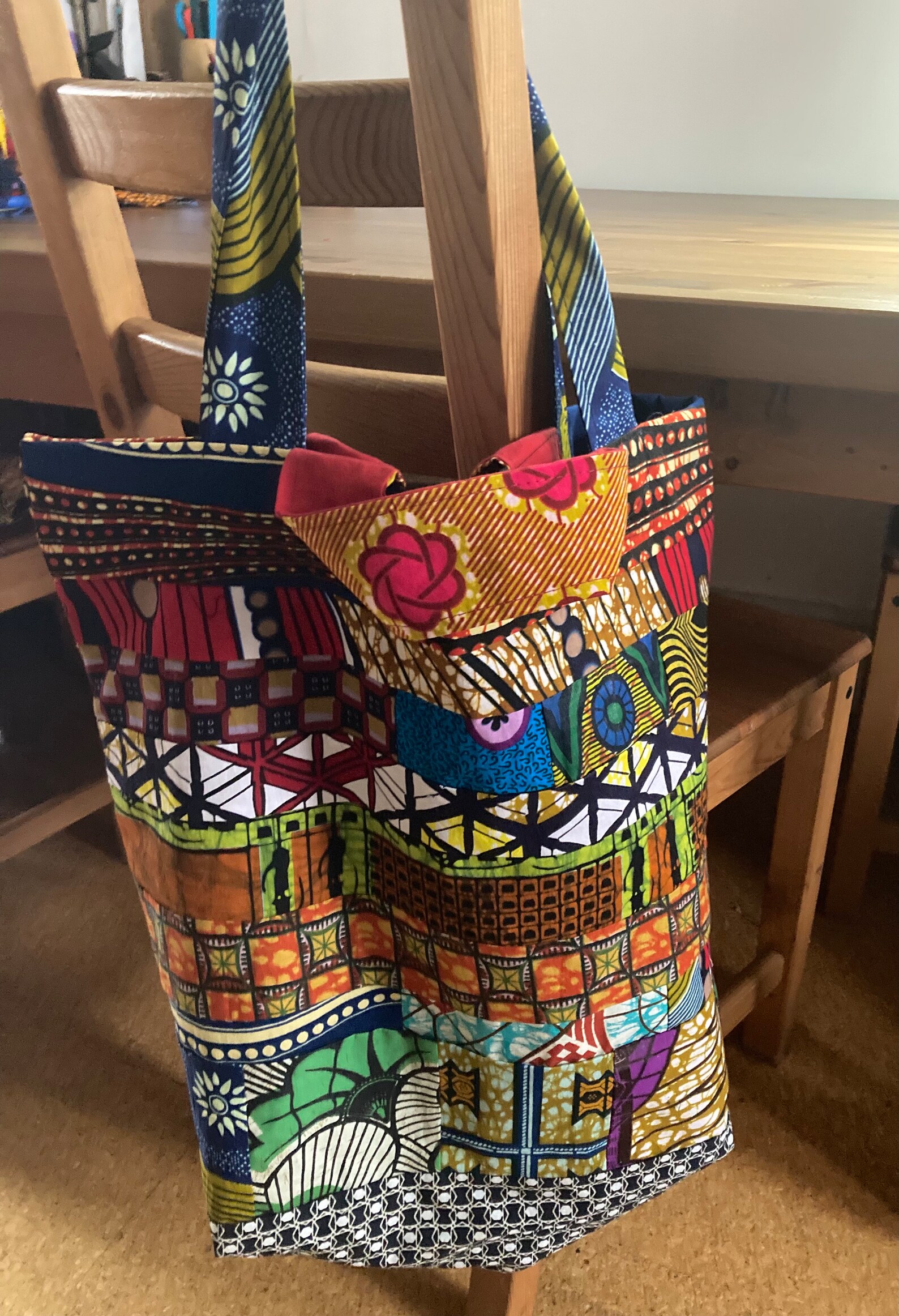 African Fabric Patchwork Shopper, Beach Bag, Tote Bag, Laundry Bag ...