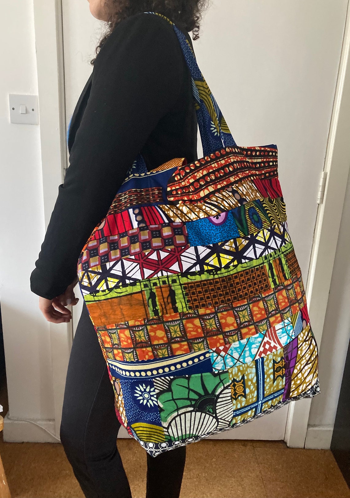 African Fabric Patchwork Shopper, Beach Bag, Tote Bag, Laundry Bag ...