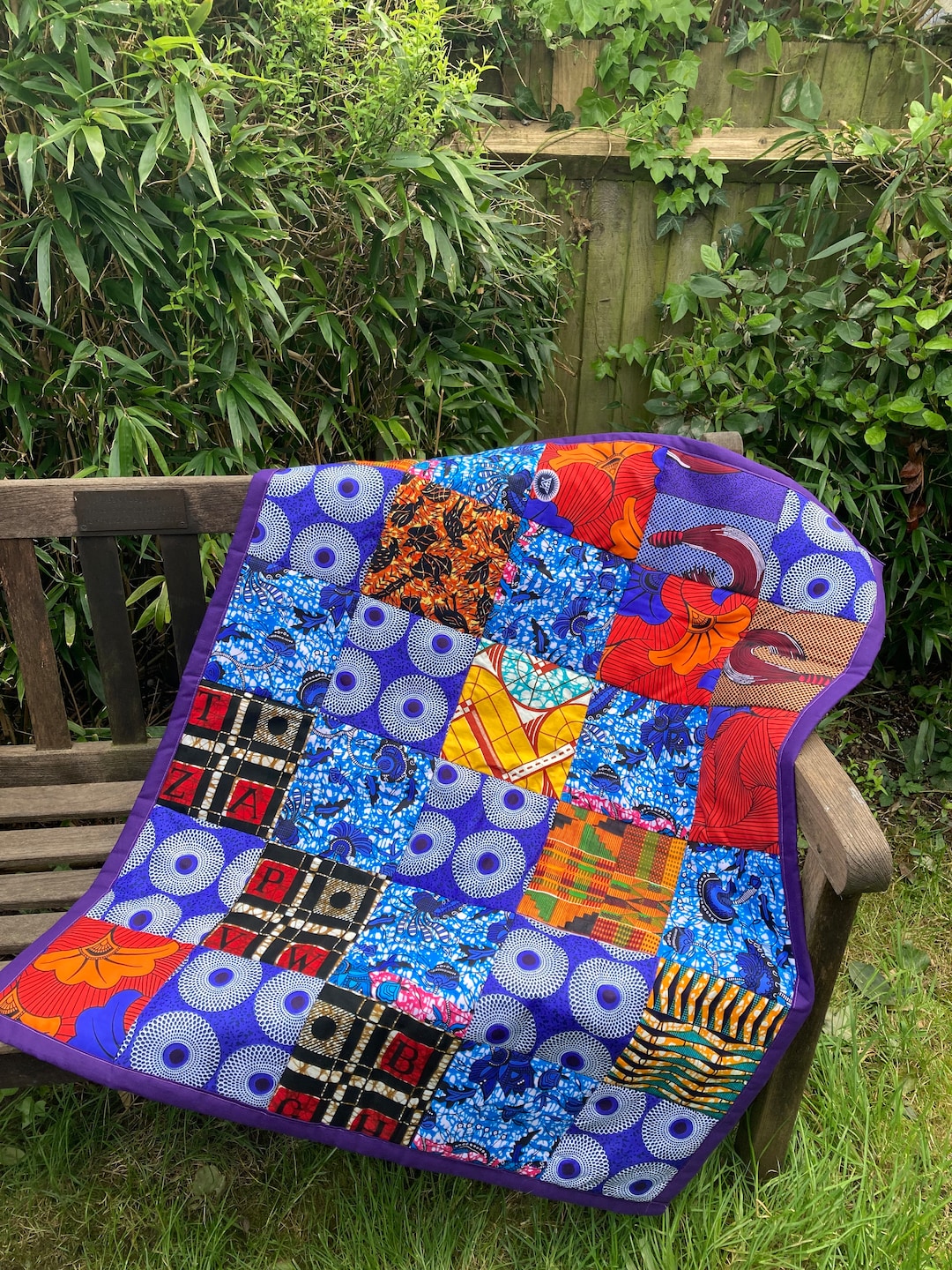 African Fabric Patchwork Quilt- Cot, Bed, Buggy , Play Mat, Lap Quilt ...