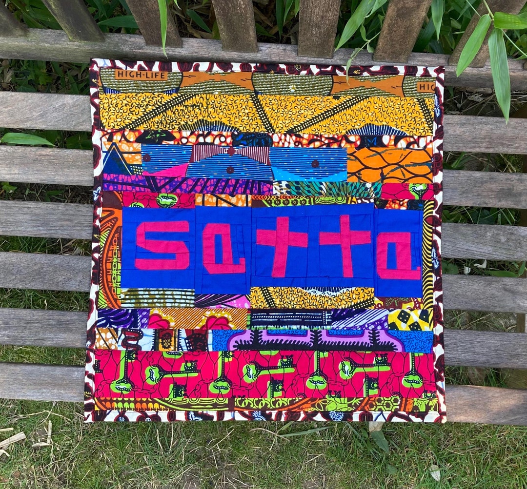 African Wax Textile Art Patchwork Wall Hanging 18” X18” Satta Jamaican ...
