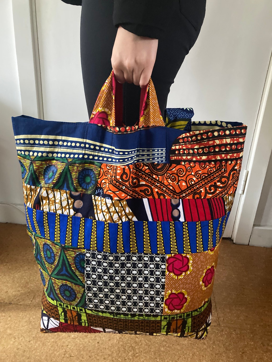 African Fabric Patchwork Shopper, Beach Bag, Tote Bag, Laundry Bag ...