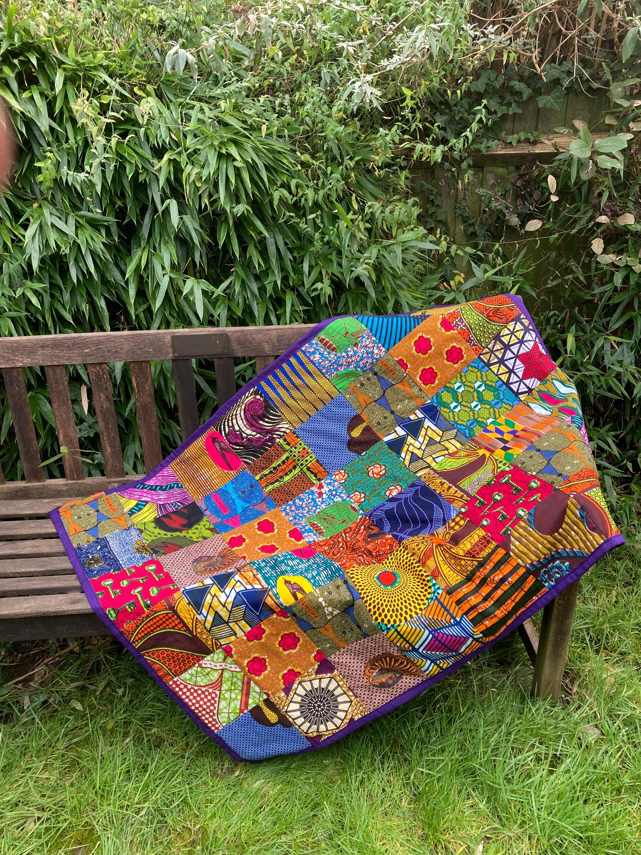 NEW African Fabric Patchwork Quilt- Lap Quilt, Home Decor, Cot, Bed ...