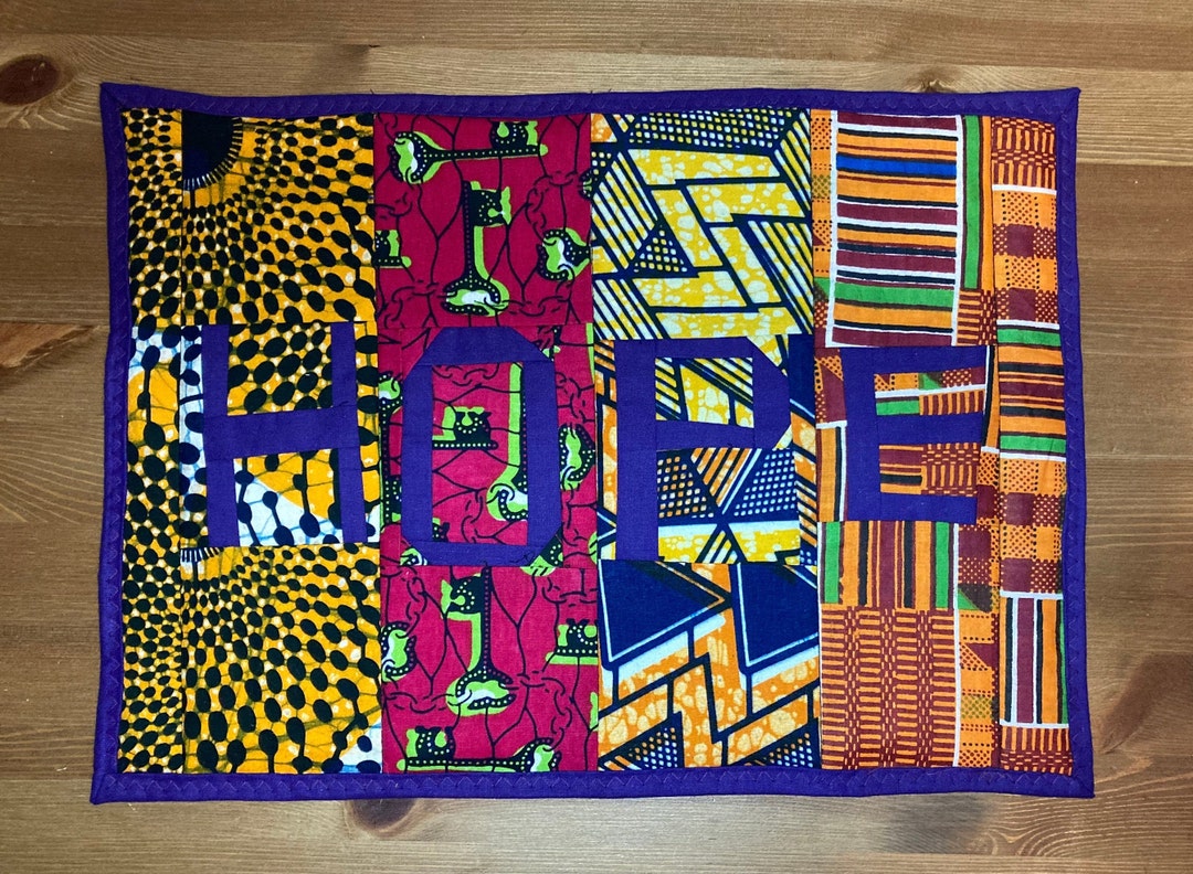 African Fabric Wall Art- HOPE A3 Size Ankara, African Wax Fabric ...