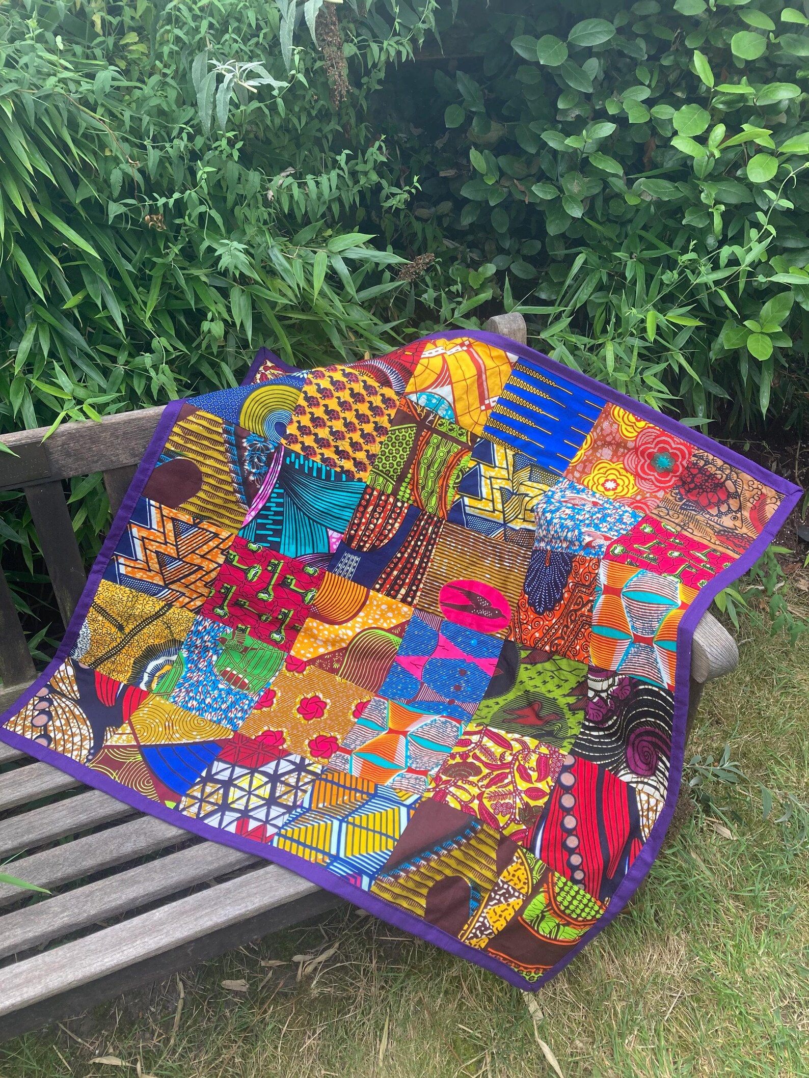 African Fabric Patchwork Quilt- Lap Quilt, Cot, Bed, Buggy , Play Mat ...