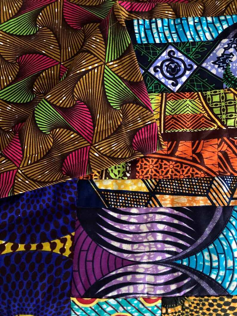 African Fabric Patchwork Quilt- Lap Quilt, Chair Throw Cot, Bed, Buggy ...