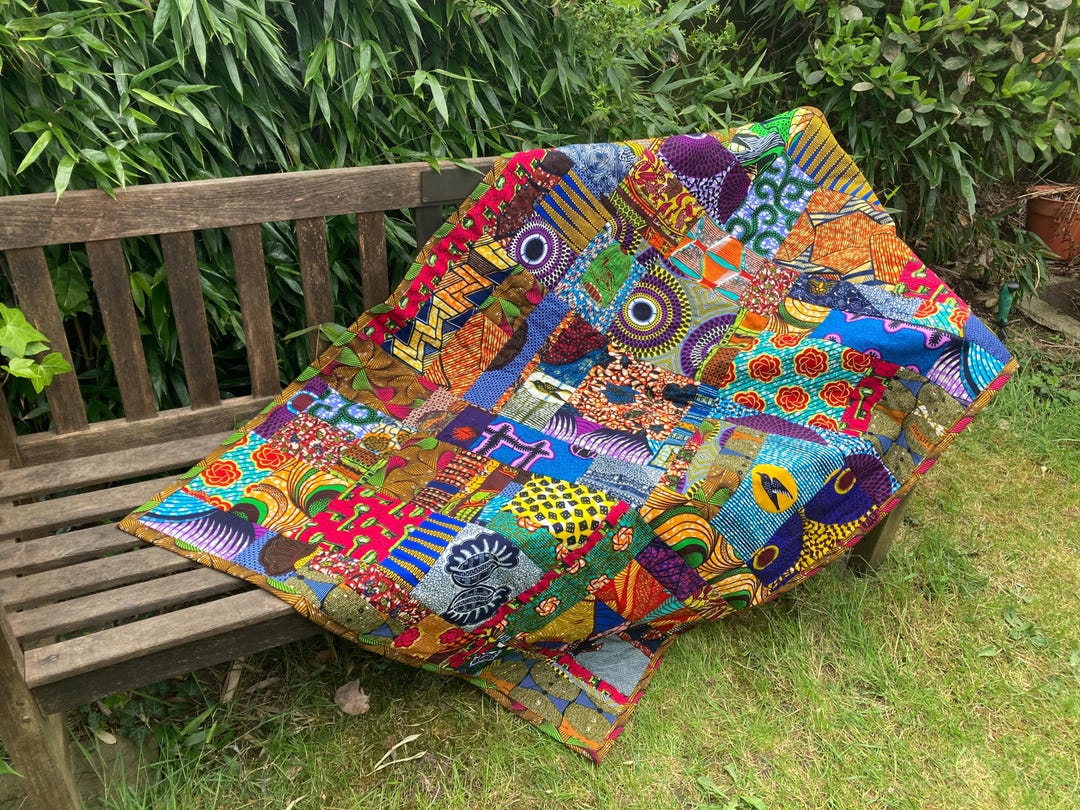 NEW African Fabric Patchwork Quilt- Sofa Throw, Lap Quilt, Home Decor ...