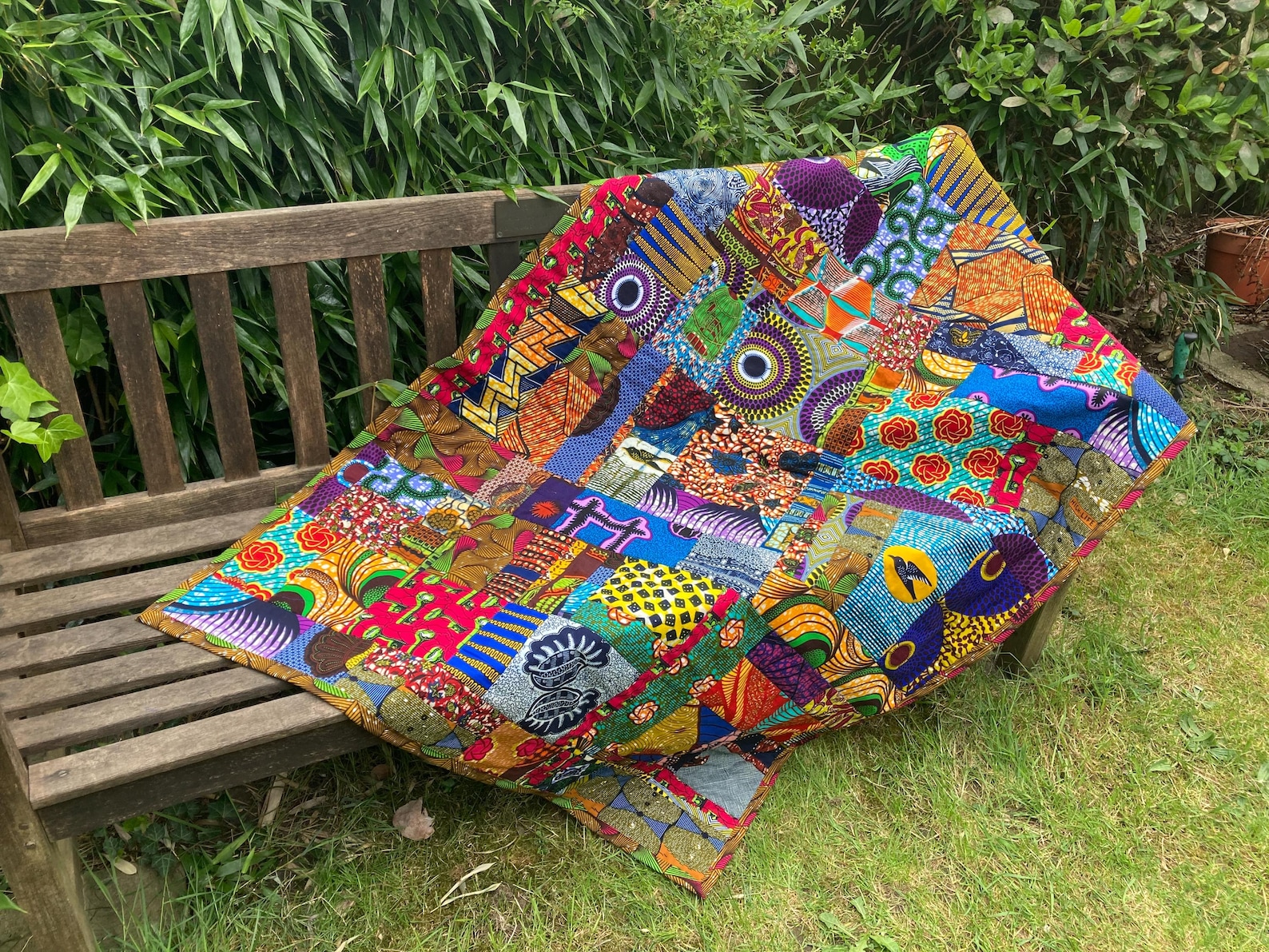NEW African Fabric Patchwork Quilt- Sofa Throw, Lap Quilt, Home Decor ...