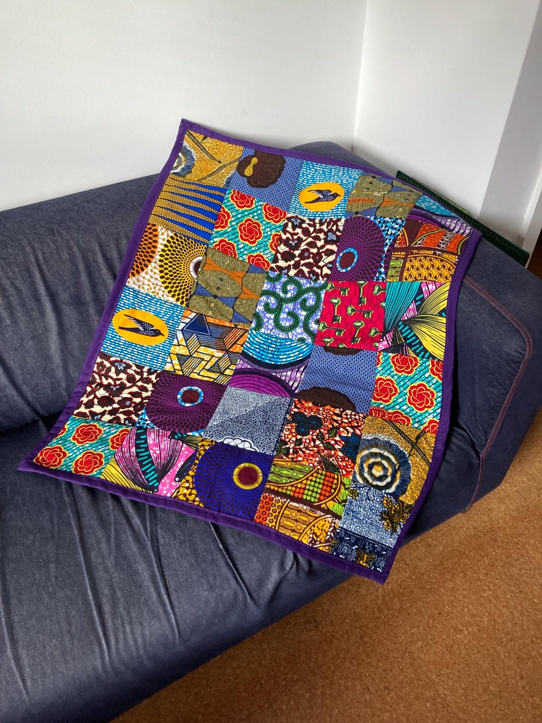 African Fabric Patchwork Quilt- Lap Quilt, Cot, Bed, Buggy , Play Mat ...