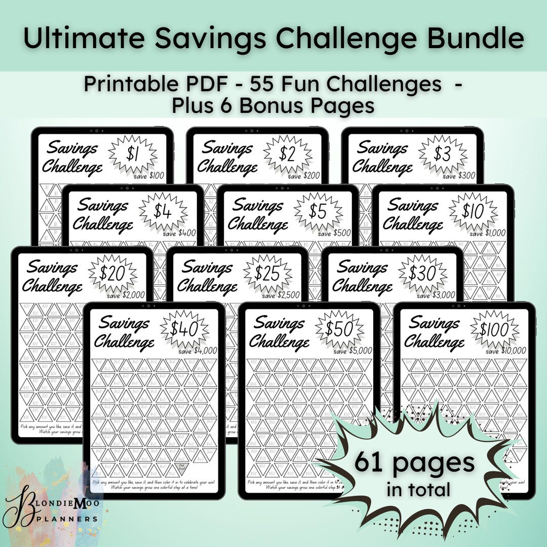 Ultimate Savings Challenge Bundle | 55 Printable PDF Pages + Bonus | A4 ...