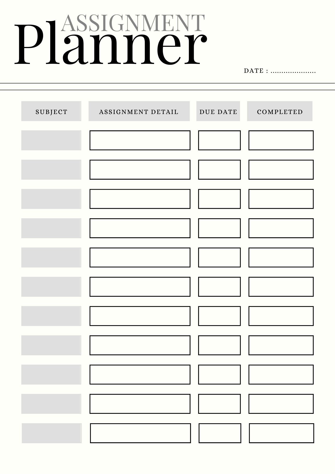 Assignment Planner, Assignment Tracker, Table Assignments, Homework ...