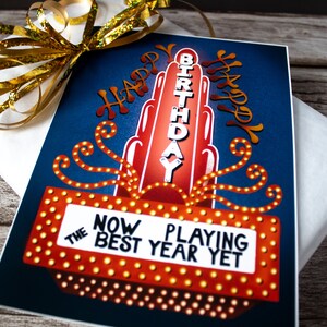 Marquee Movie Theater Happy Birthday Greeting Card for the Movie Buff ...