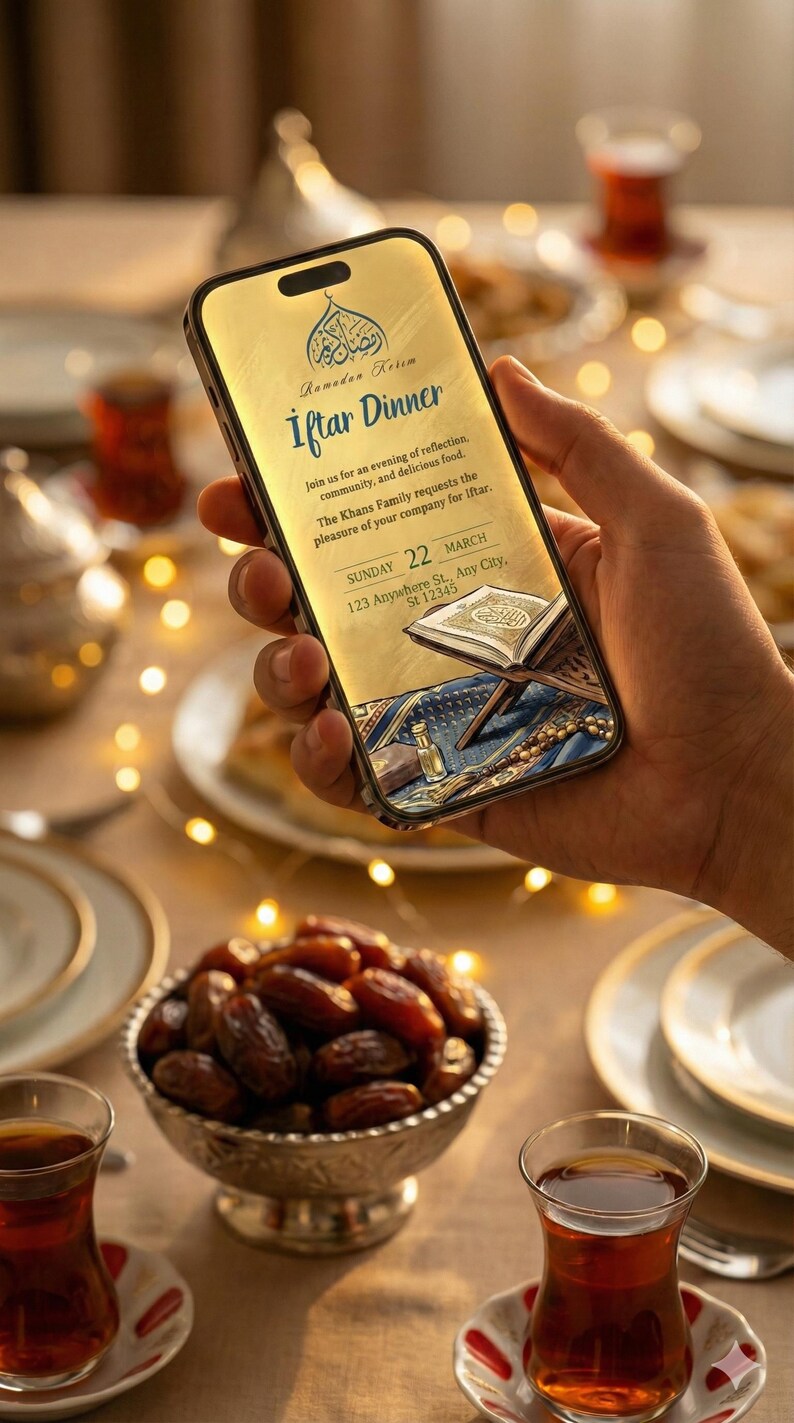 Ramadan Iftar Invite | Modern Gold Islamic Art | Canva Link | DIY ...