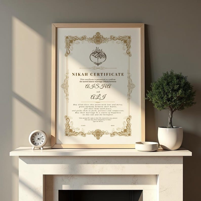 Nikkah Certificate Folder Insert Printable, Personalized Islamic ...