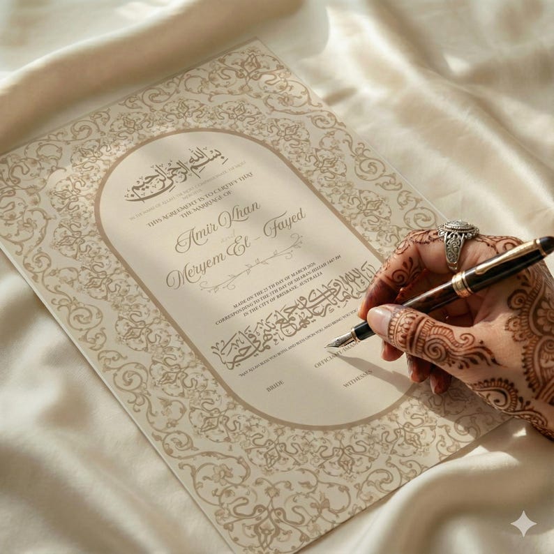 Modern Nikkah Certificate | Soft Brown Islamic Marriage Contract ...