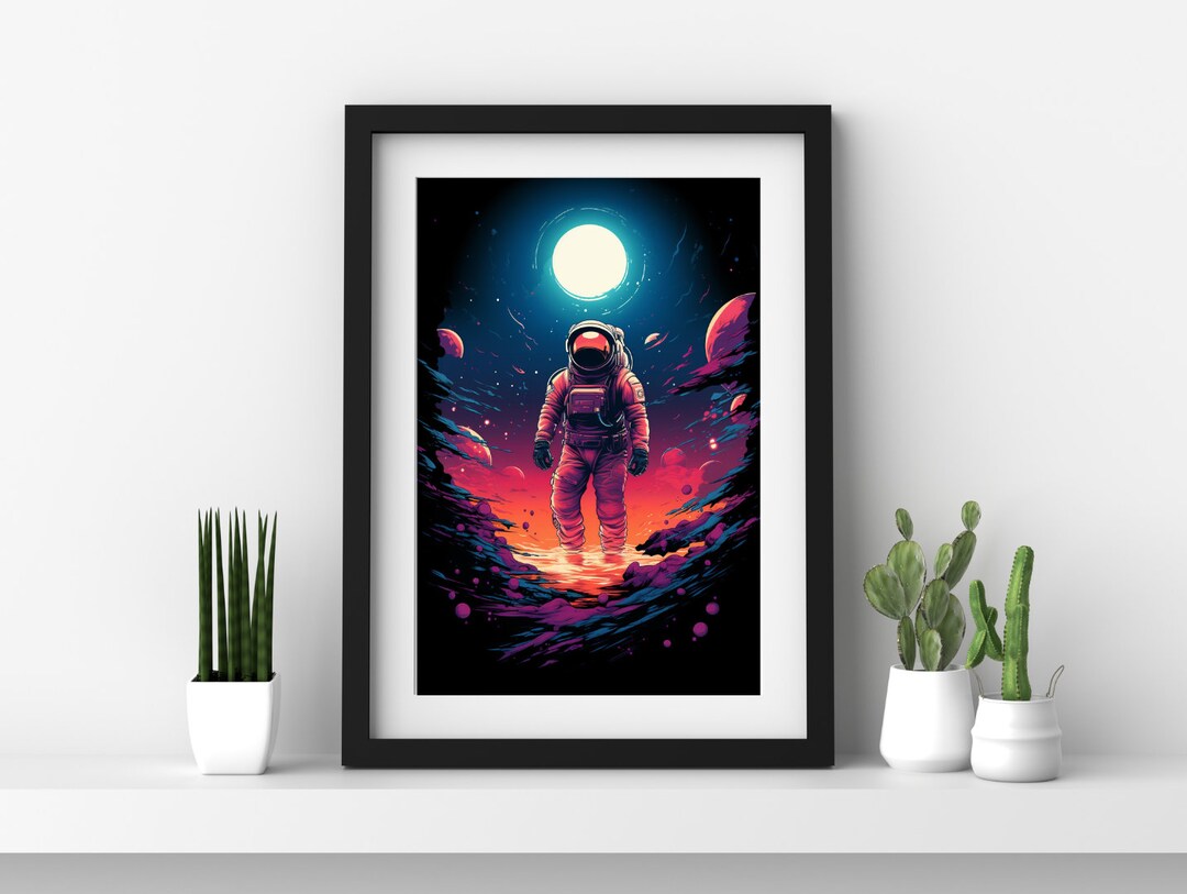 Synthwave Astronaut Poster, Sci-fi Space Neon Print, Modern Art, Man ...