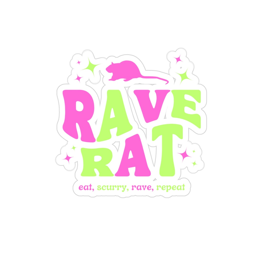 Rave Rat Green and Pink Neon Transparent Outdoor Stickers, Die-cut ...