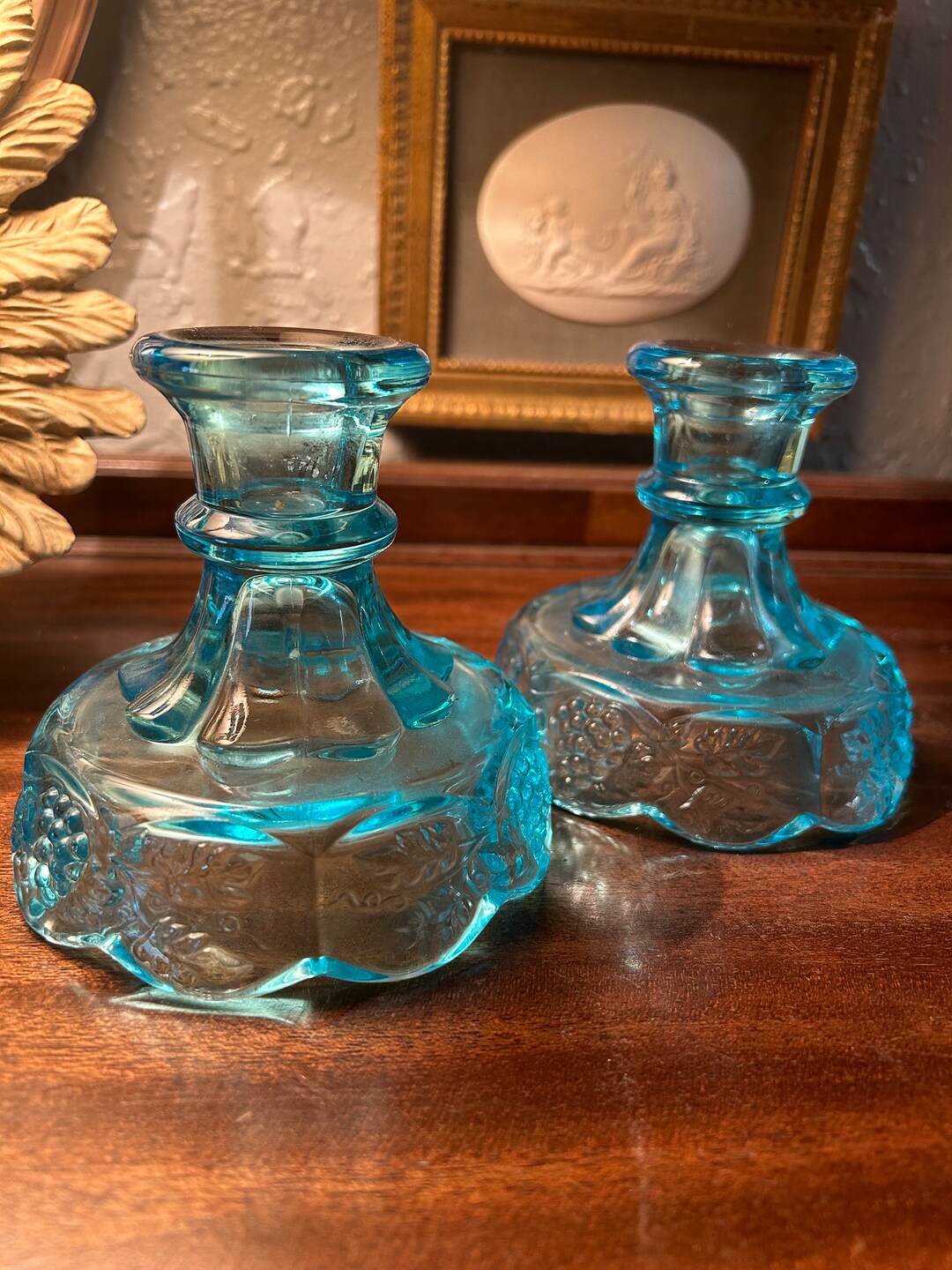 Blue Depression Glass Candleholder Pair - Etsy