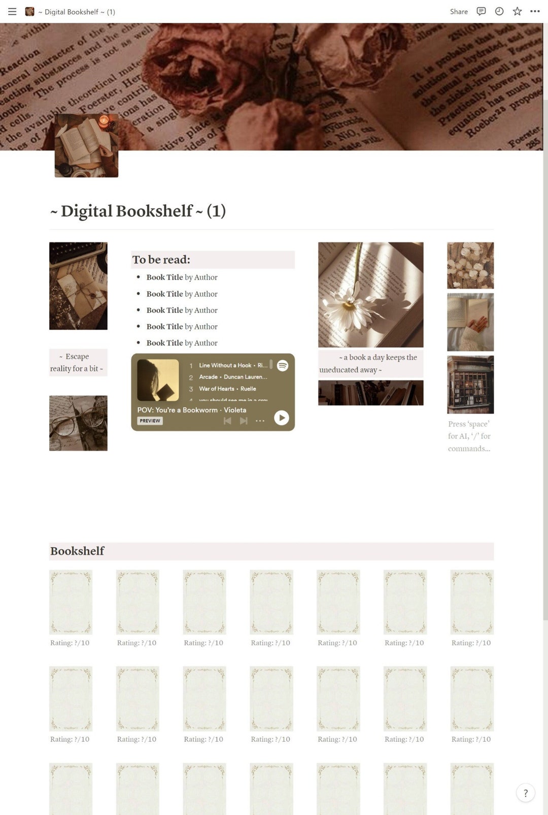 Digital Bookshelf Notion Templates - Etsy