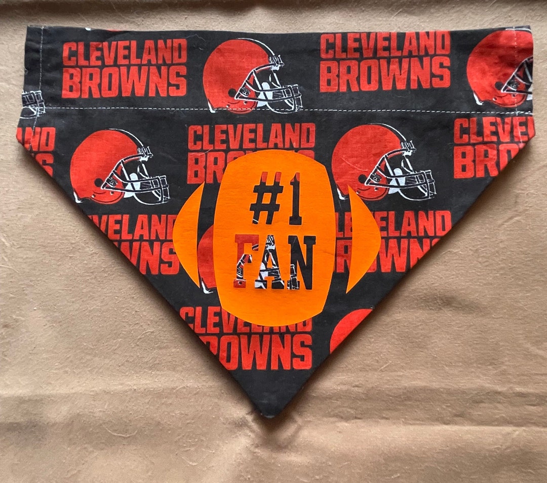Brown Football Themed Dog Bandana - Size Large "cleveland Browns #1 Fan ...