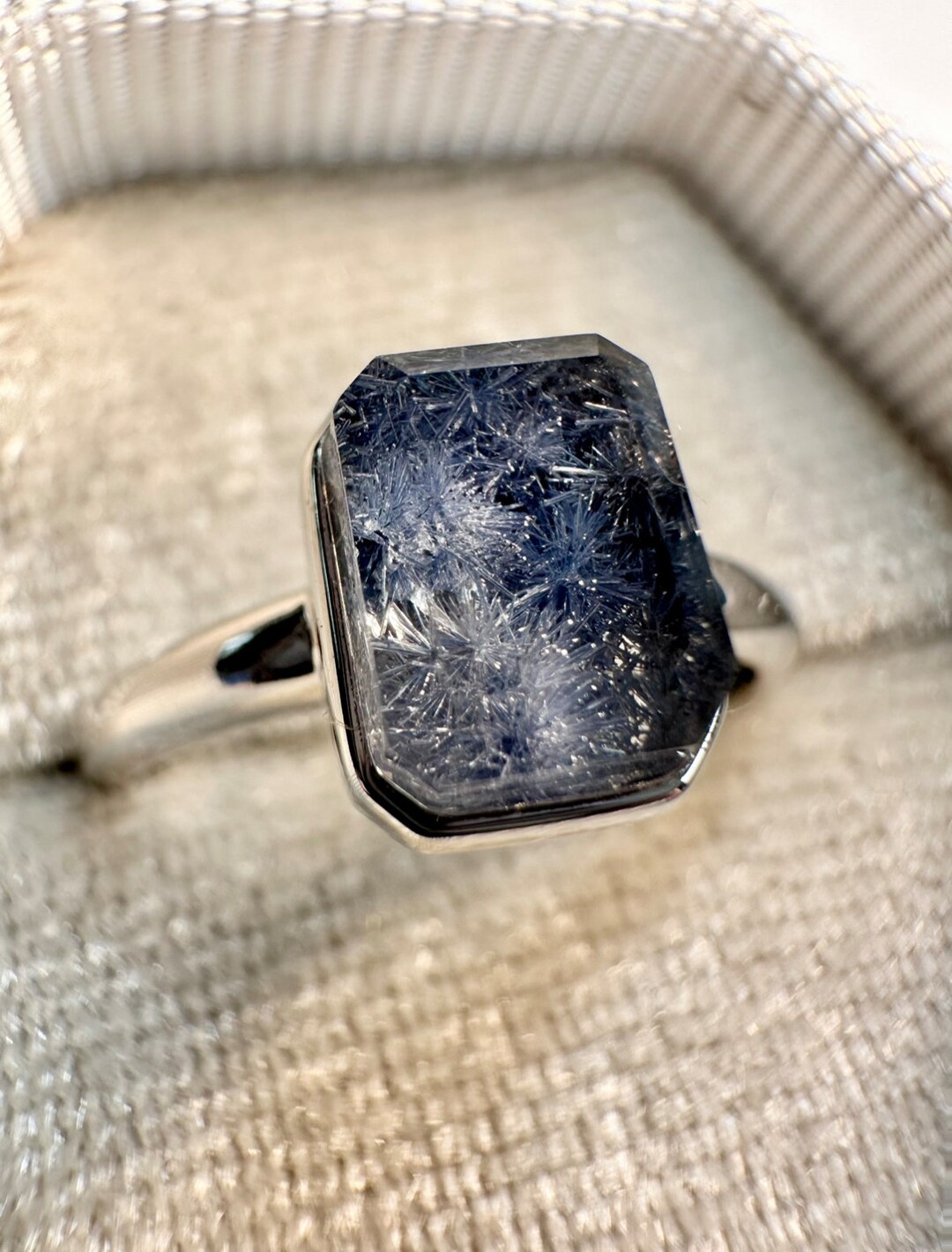 Rare Blue Dumortierite in Quartz Crystal Adjustable Band Ring, Blue ...