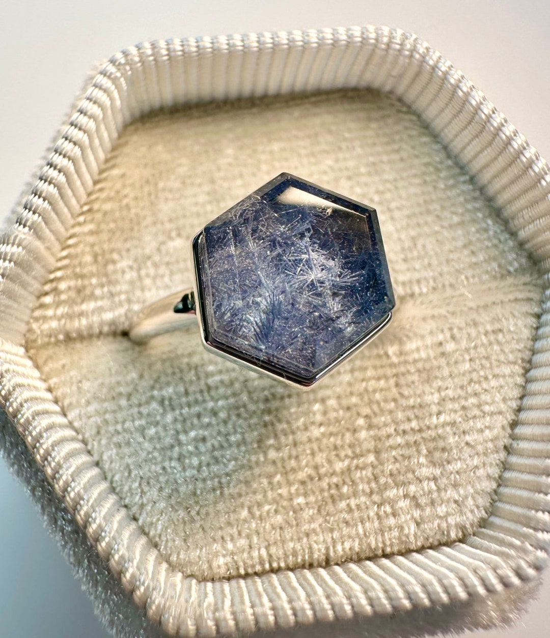 Blue Dumortierite in Quartz Crystal Adjustable Band Ring, Blue ...