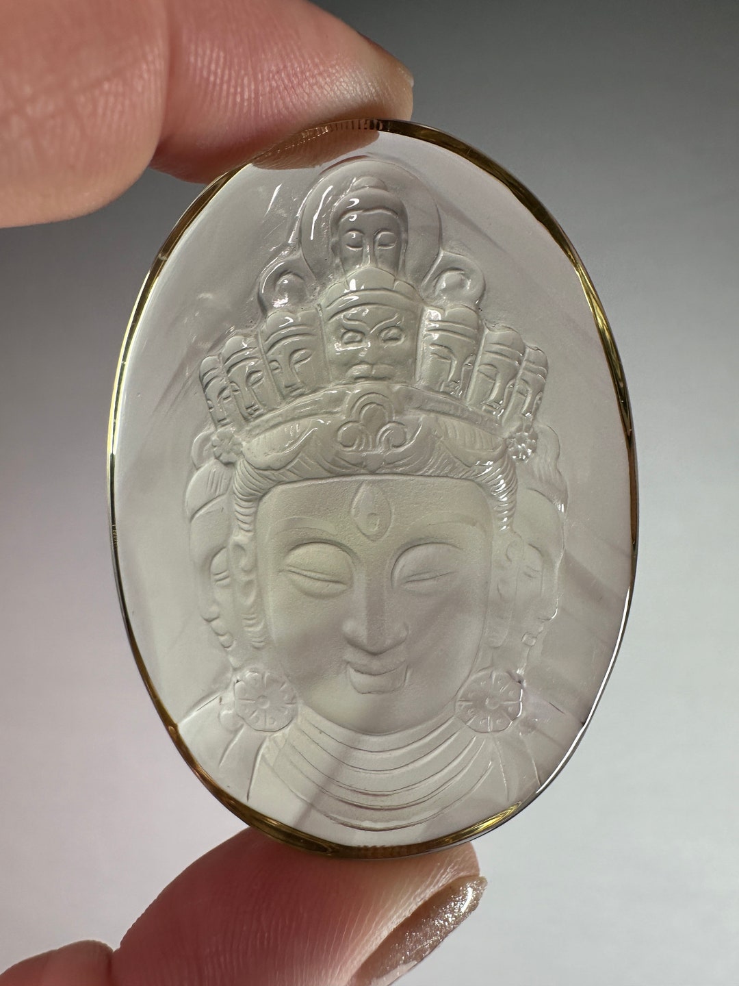 Citrine Chinese Guan Yin With Smoky Shadow Mountains Carving - Unique ...