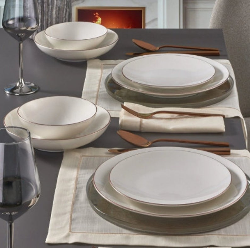 Güral Porselen Atina Dinner Copper Tableware 18 Pieces for 6 People ...