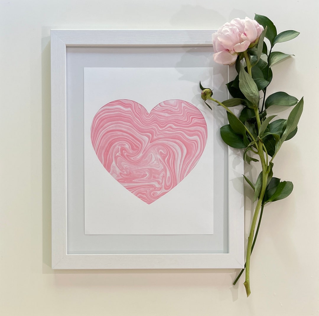 Heart Pink Art Collage Painting Original Ink Drawing Heart - Etsy