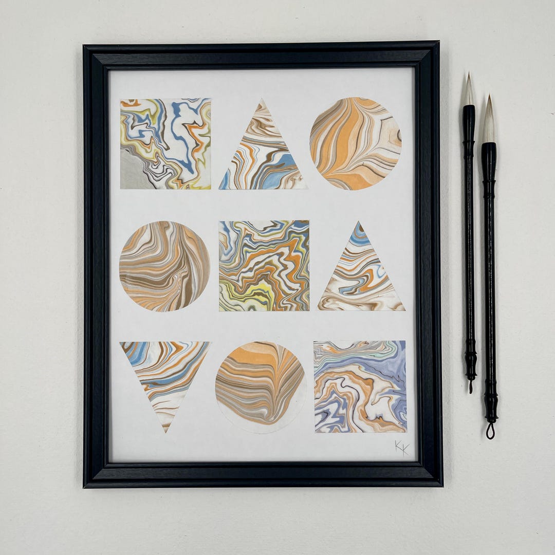 ORIGINAL Mid-century Modern Wall Art, Bauhaus Suminagashi Abstract ...