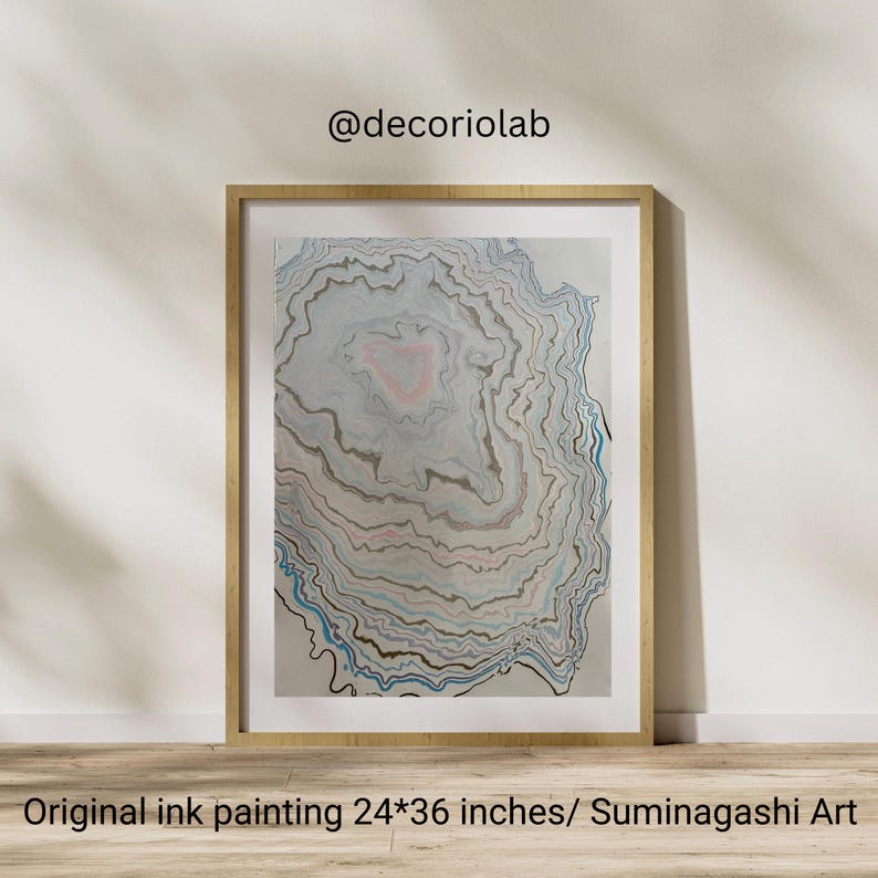 ORIGINAL Suminagashi - Large Coastal Art, Beach Wave Decor, Above Bed ...
