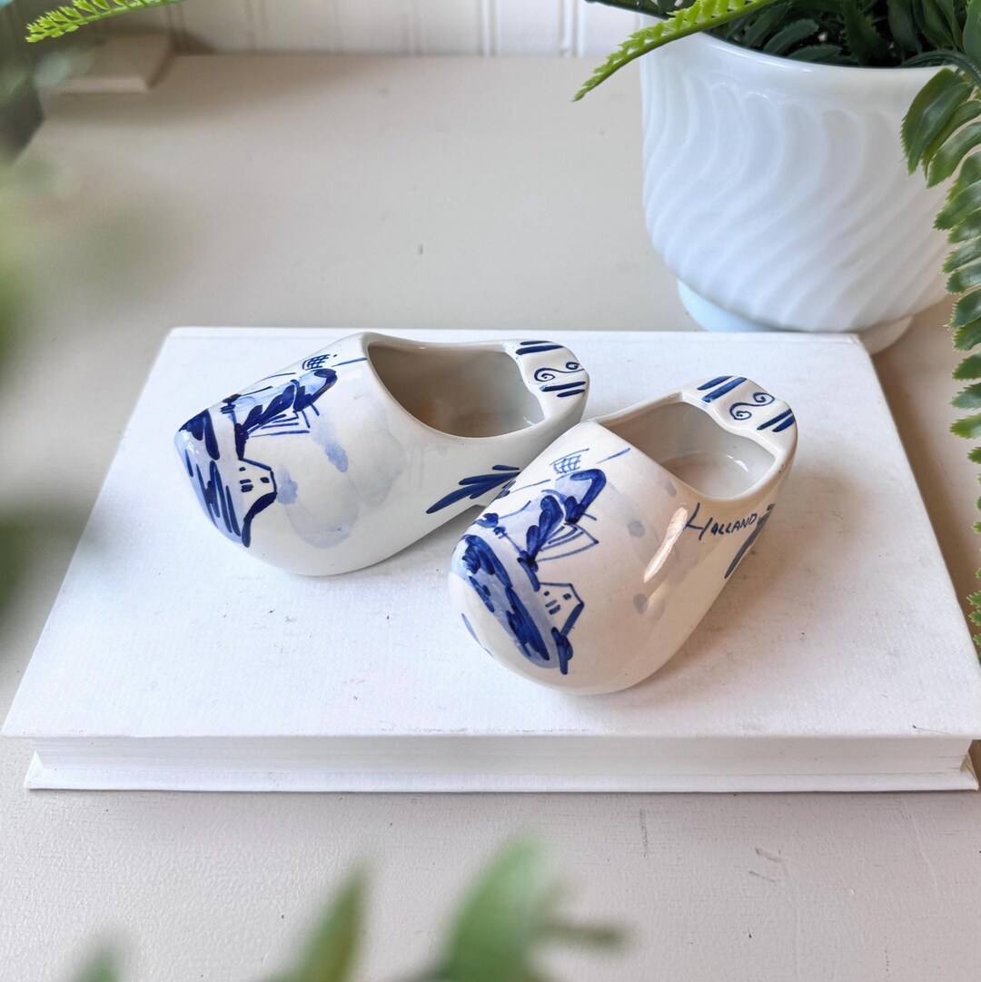 Vintage 1960s Delft Blue Ceramic Holland Miniature Clogs, Set of 2, MCM ...