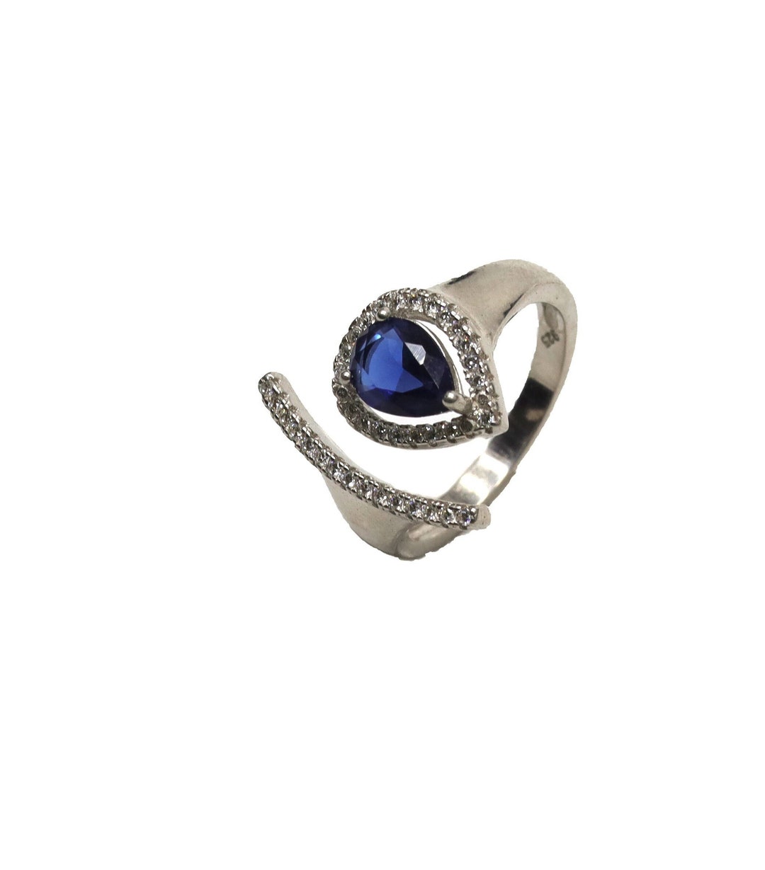 Pear Shape Sapphire Ring 925 Sterling Silver Ring Wedding Engagement ...