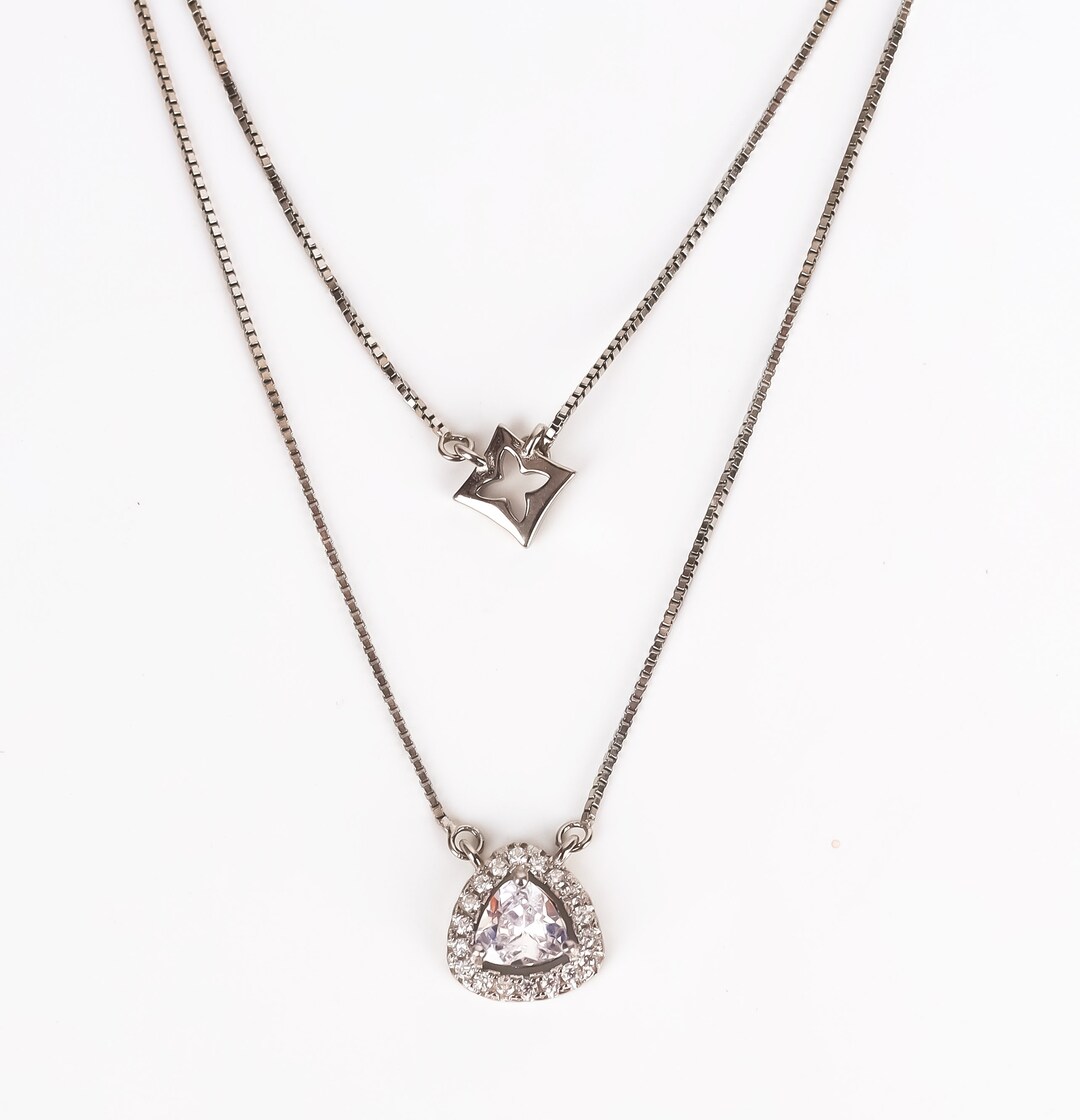 Diamond Charm Necklace Double Strand Necklace Double Chain - Etsy