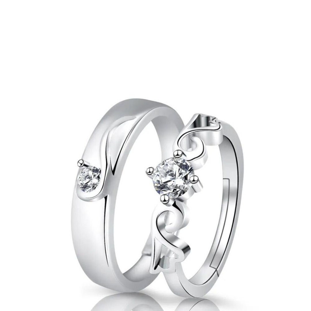 Diamond Couple Rings for Lovers Solid 925 Sterling Silver - Etsy
