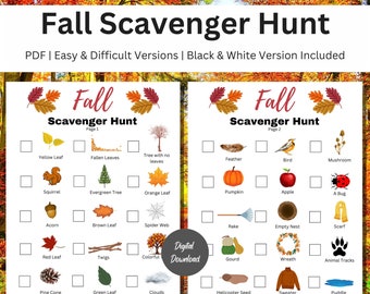 Kids Printable Autumn Scavenger Hunt for Kids Outdoor Games - Etsy
