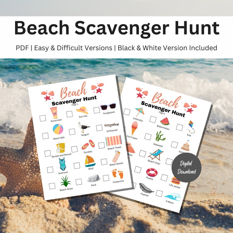 Beach Scavenger Hunt for Kids, Scavenger Hunt, Treasure Hunt Clues ...