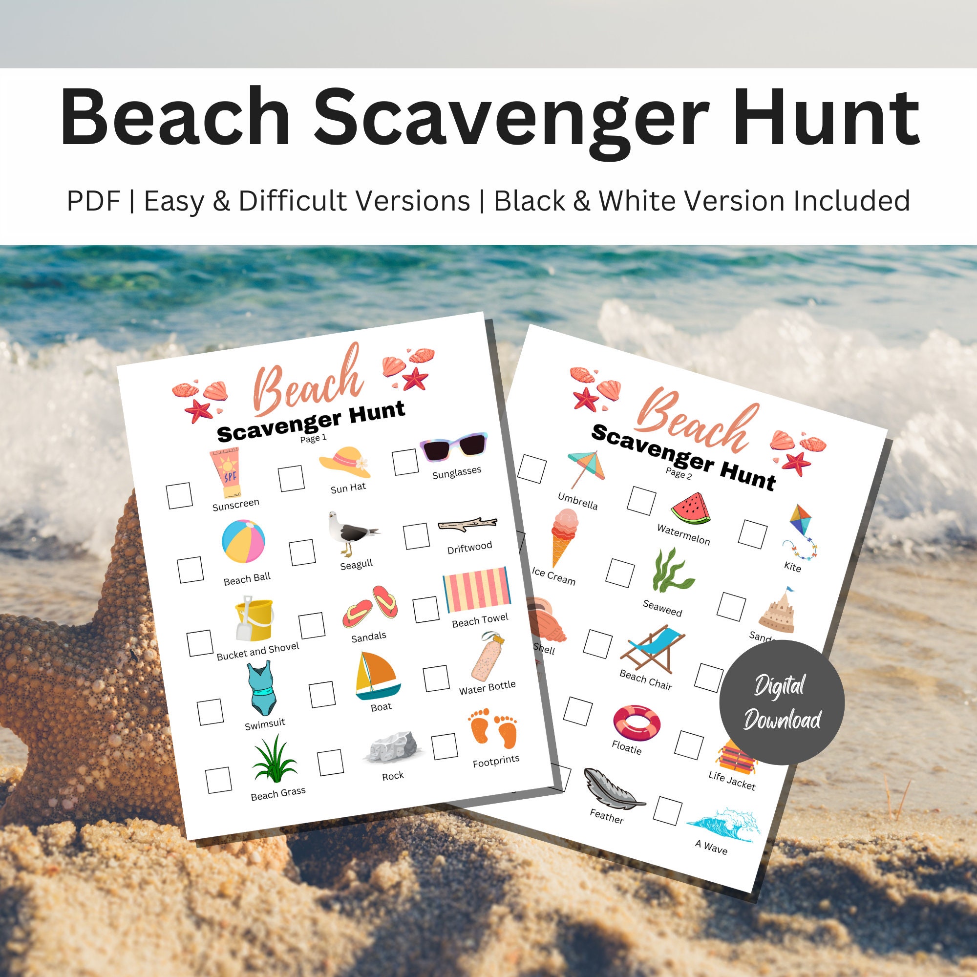 Beach Scavenger Hunt for Kids, Scavenger Hunt, Treasure Hunt Clues ...