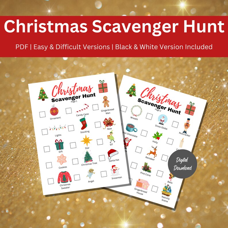 Christmas Scavenger Hunt Printable, Christmas Countdown, Treasure Hunt ...