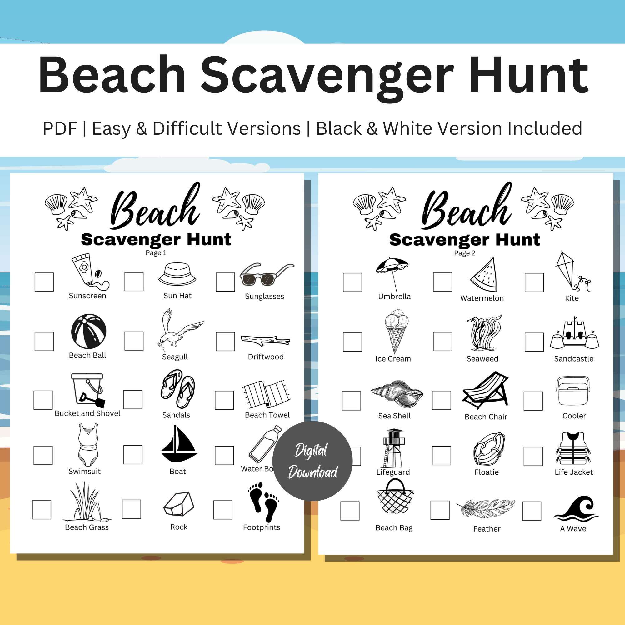 Beach Scavenger Hunt for Kids, Scavenger Hunt, Treasure Hunt Clues ...