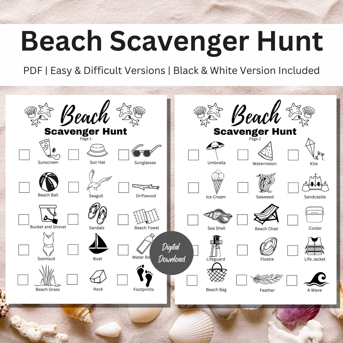 Beach Scavenger Hunt for Kids, Scavenger Hunt, Treasure Hunt Clues ...